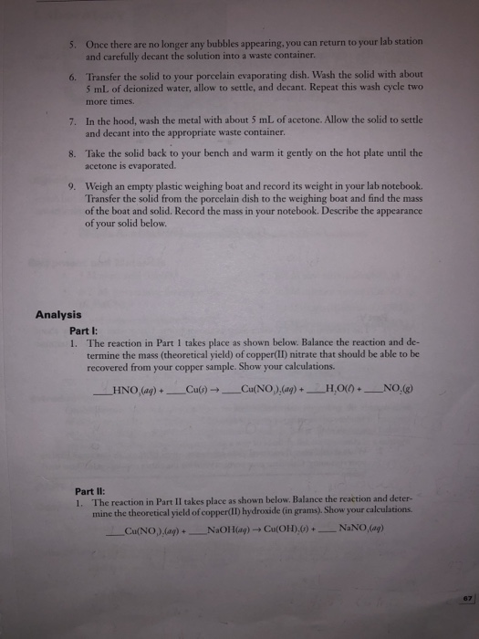 Solved PART I. FORMATION OF COPPER(II) NITRATE: Cu(s) + HNO | Chegg.com