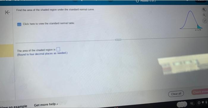 Solved Find the area of the shated ropon under the standand | Chegg.com