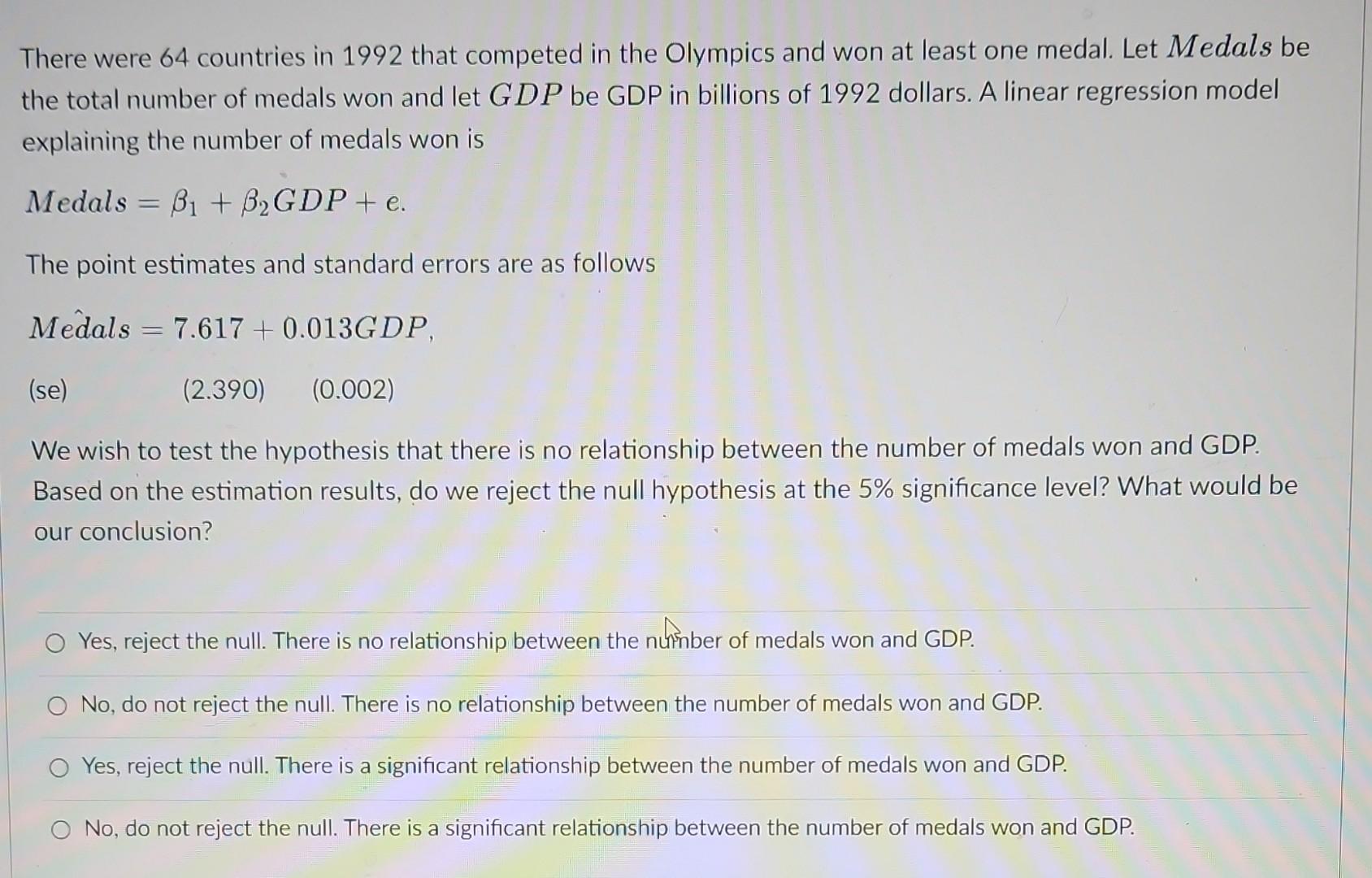 Solved There were 64 countries in 1992 that competed in the | Chegg.com