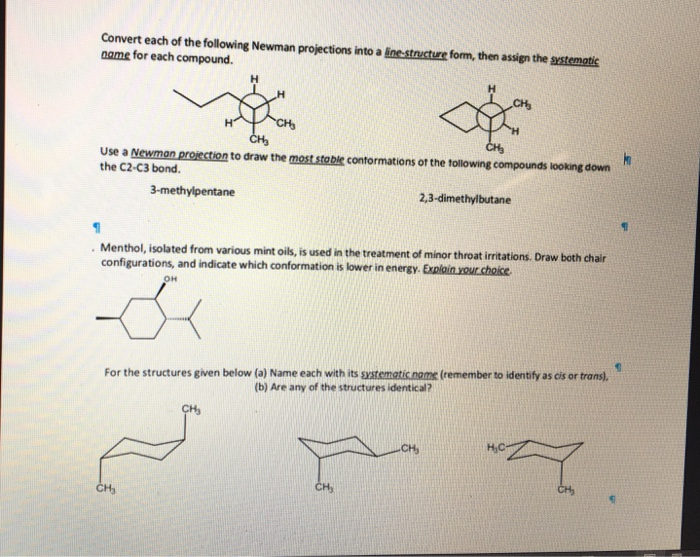 Solved Convert each of the following Newman projections into | Chegg.com