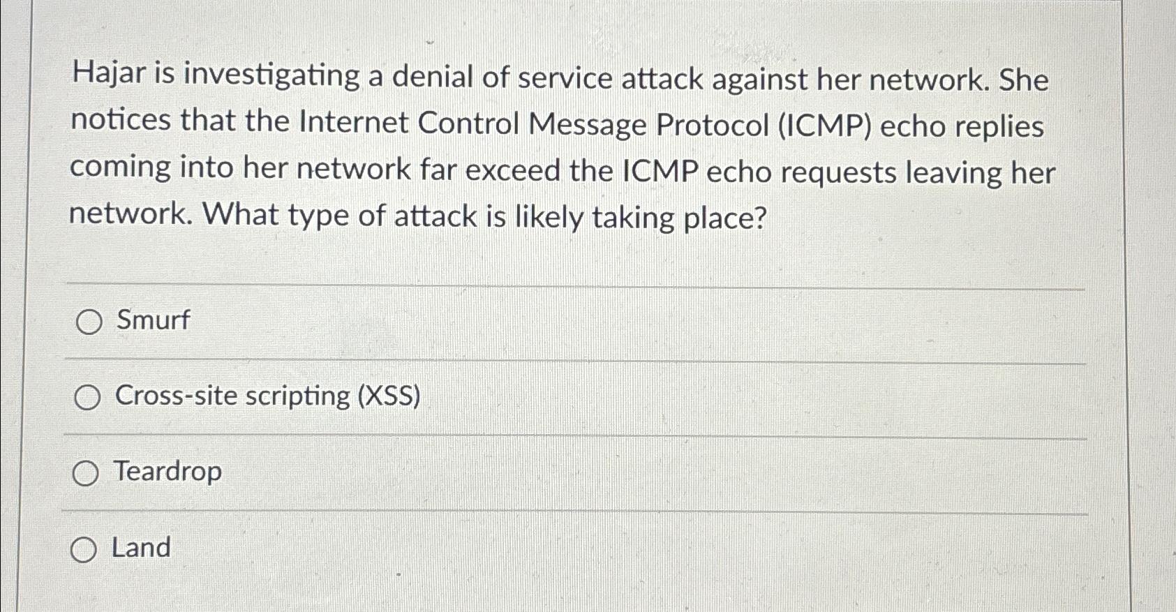Solved Hajar is investigating a denial of service attack | Chegg.com