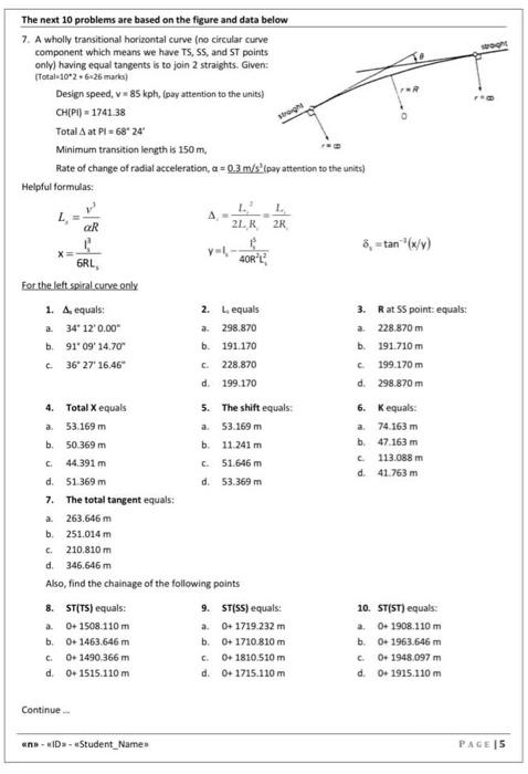 Solved 2. In the shown constant radius reverse curve, use | Chegg.com