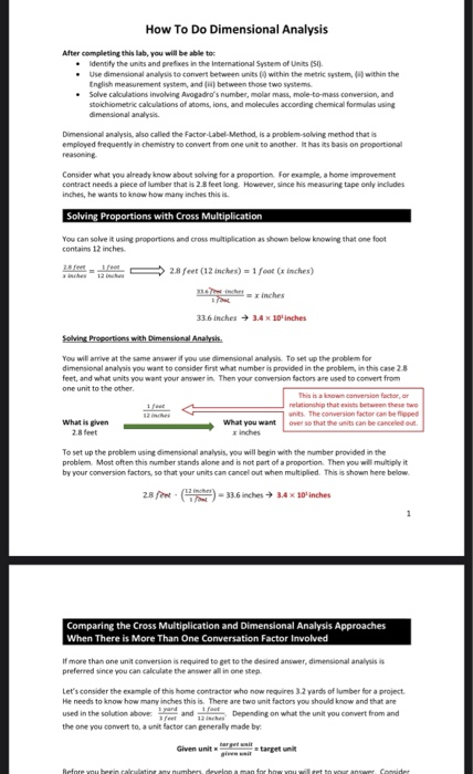 How To Do Dimensional Analysis After completing this | Chegg.com