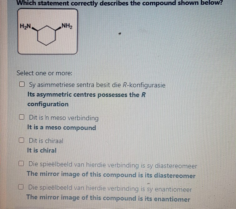 Solved Which statement correctly describes the compound | Chegg.com