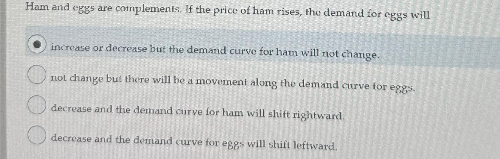 Solved Ham and eggs are complements. If the price of ham | Chegg.com