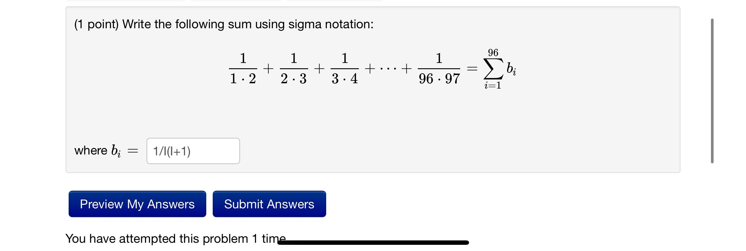 Solved (1 ﻿point) ﻿Write the following sum using sigma | Chegg.com