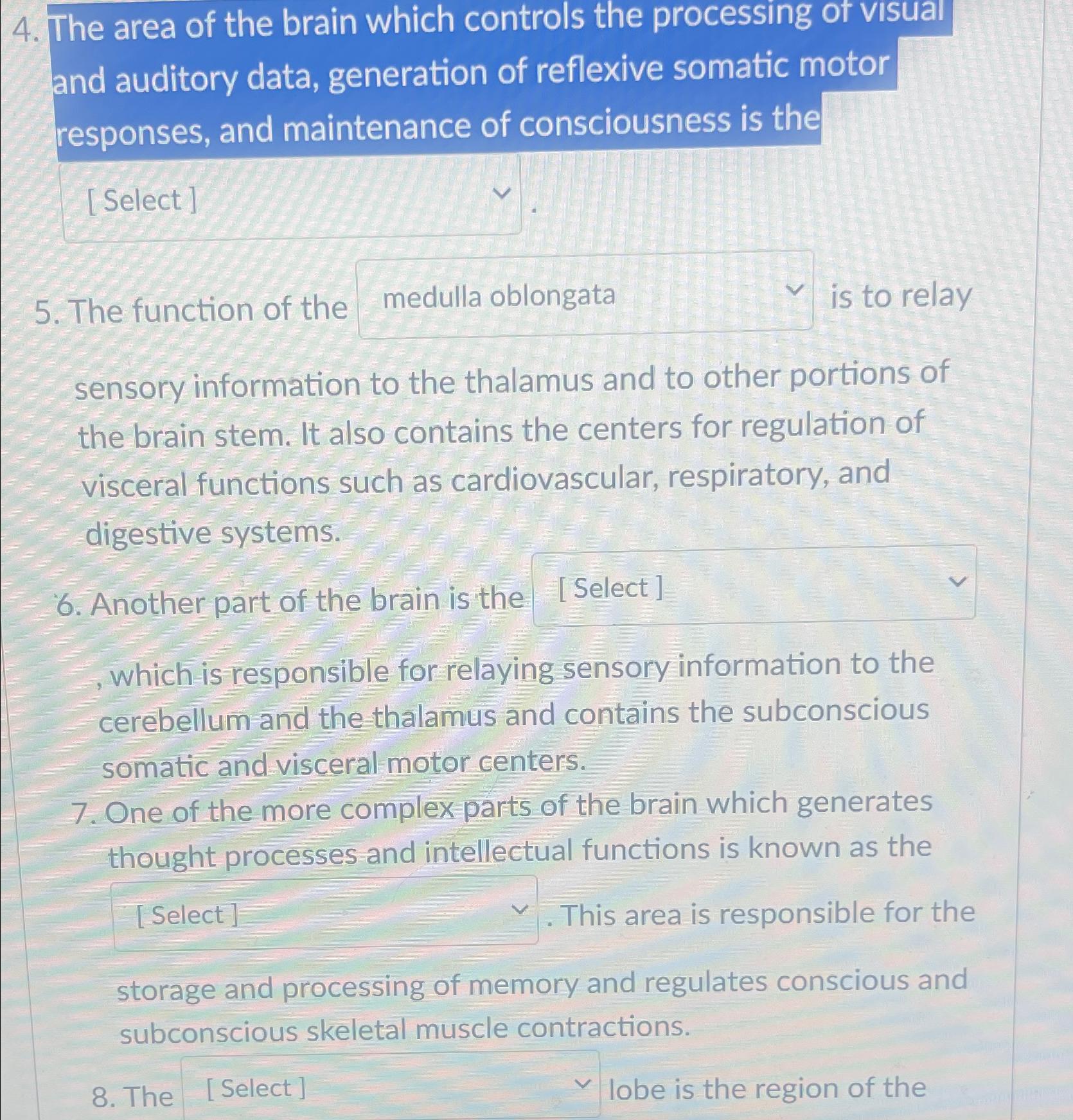 Solved The area of the brain which controls the processing | Chegg.com