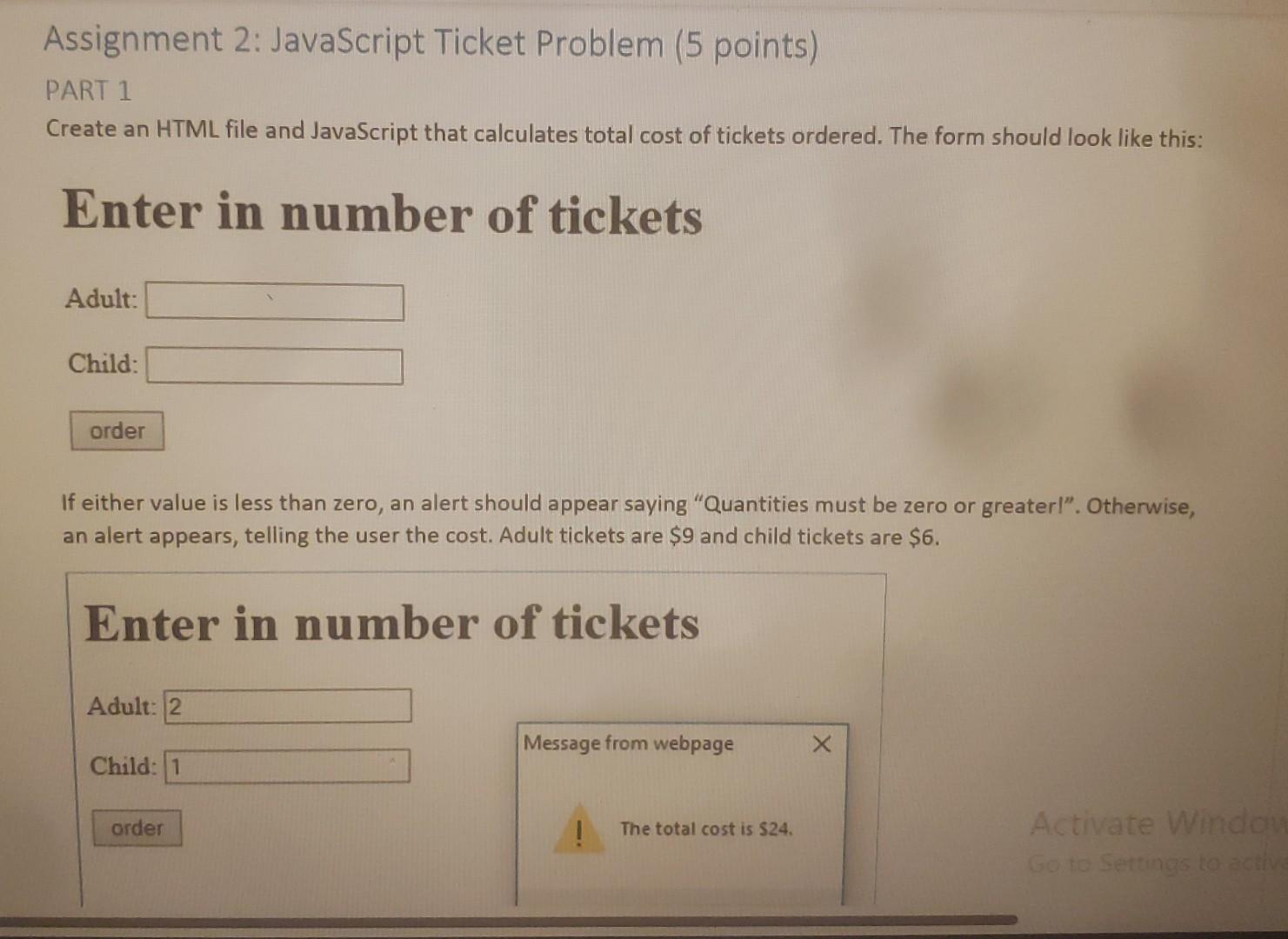 Solved Assignment 2: JavaScript Ticket Problem (5 points) | Chegg.com