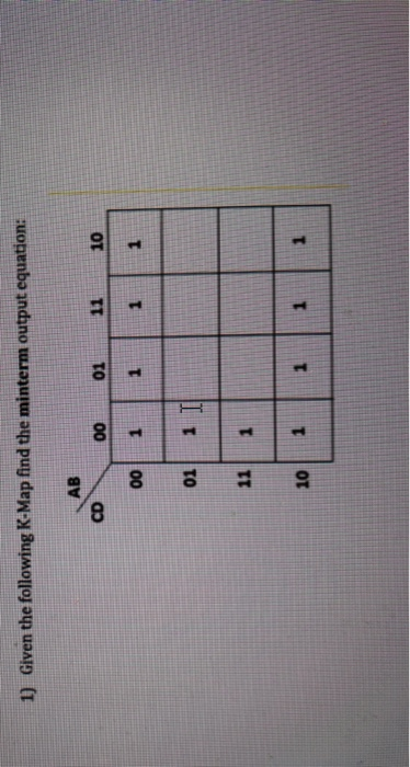 Solved 1) Given the following K-Map find the minterm output | Chegg.com