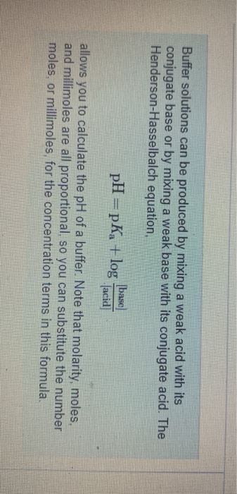Solved Buffer solutions can be produced by mixing a weak | Chegg.com
