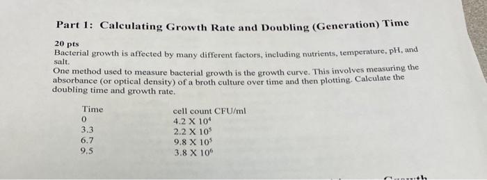 Solved Part 1: Calculating Growth Rate and Doubling | Chegg.com