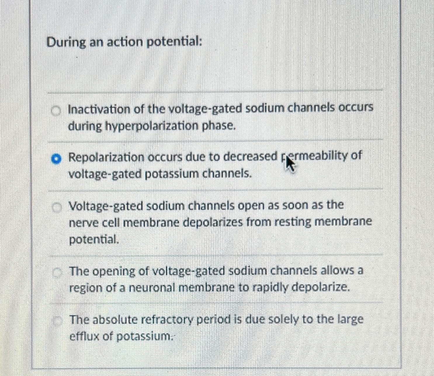 Solved During an action potential:Inactivation of the | Chegg.com