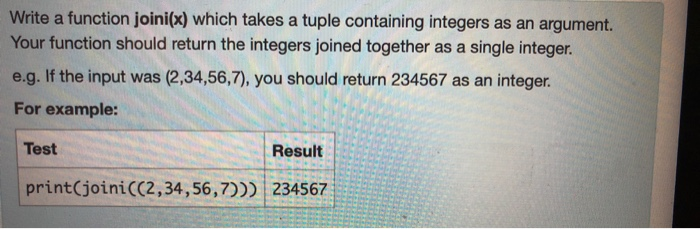 Solved Write a function joini(x) which takes a tuple | Chegg.com
