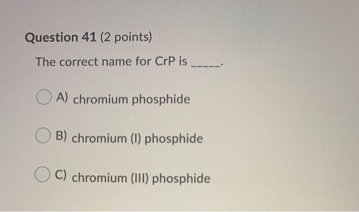 Solved Question 39 (2 points) The correct name for Li2O A) | Chegg.com