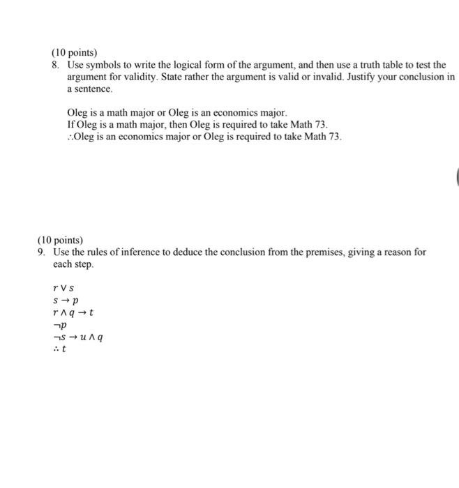 Solved (10 points) 8. Use symbols to write the logical form | Chegg.com