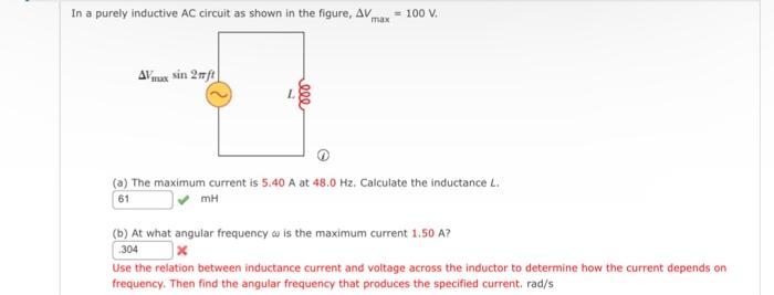 Solved In a purely inductive AC circuit as shown in the | Chegg.com