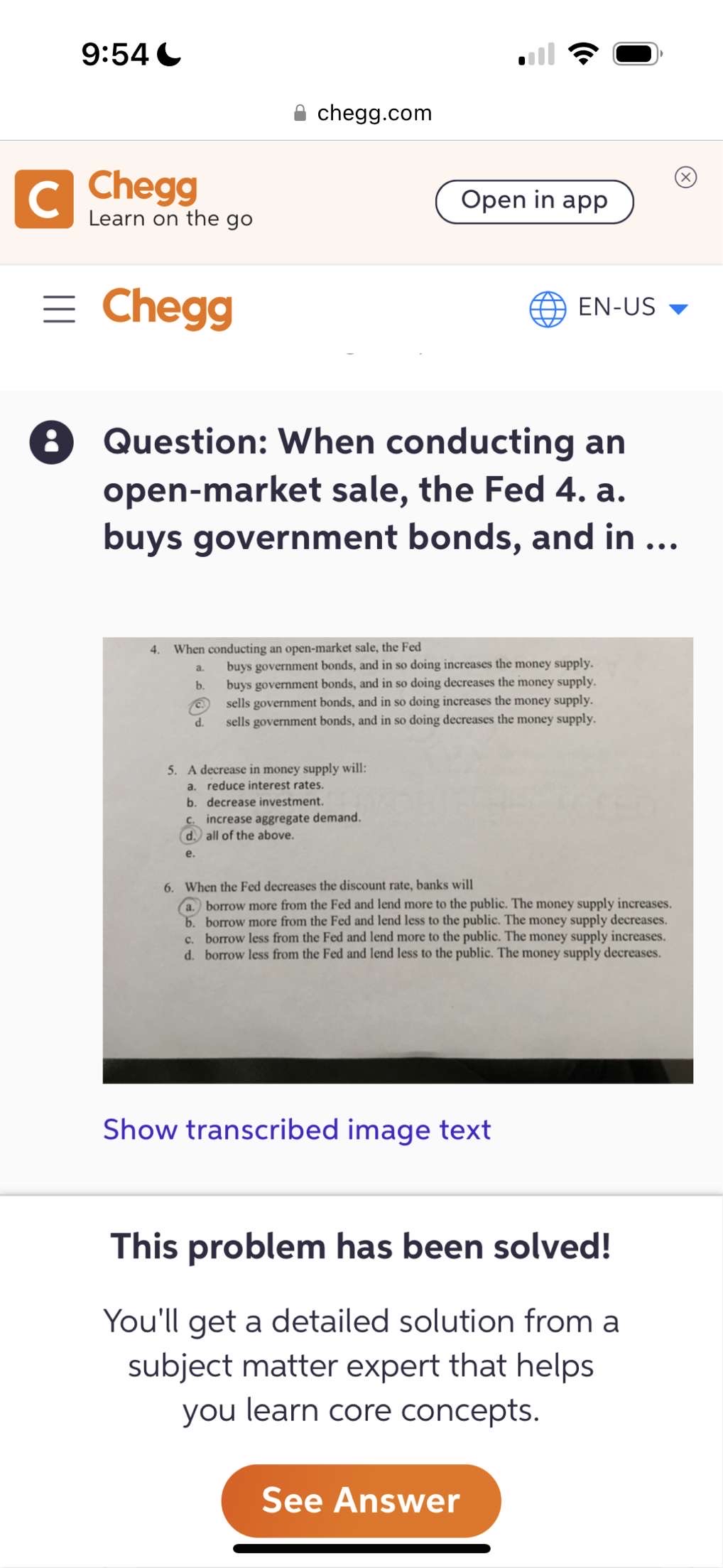 Solved 9:54 ﻿Cchegg.comC. ﻿CheggpropLearn on the go-= | Chegg.com