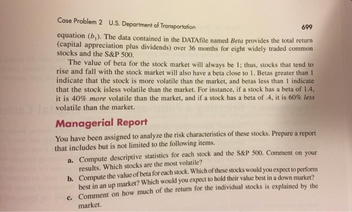 Solved Case Problem 1 Measuring Stock Market Risk One | Chegg.com
