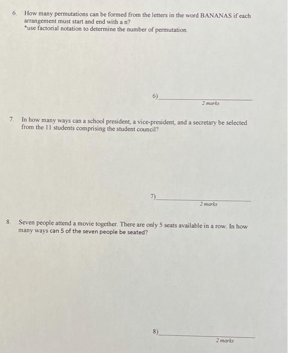 Solved 6. How many permutations can be formed from the | Chegg.com