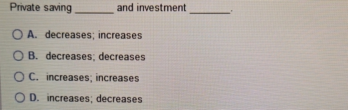 Solved Private saving q, ﻿and investment q,A. ﻿decreases; | Chegg.com