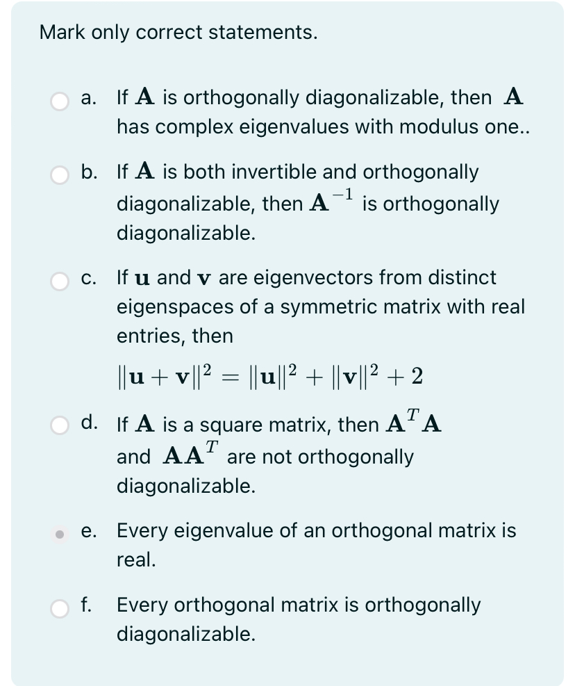 Solved Mark only correct statements.a. ﻿If A ﻿is | Chegg.com