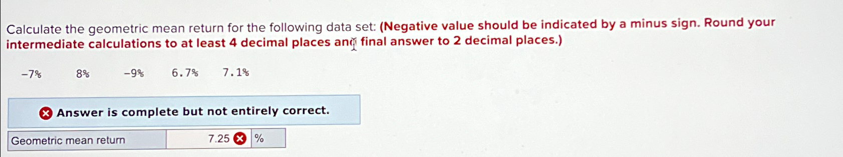 Solved Calculate the geometric mean return for the following | Chegg.com