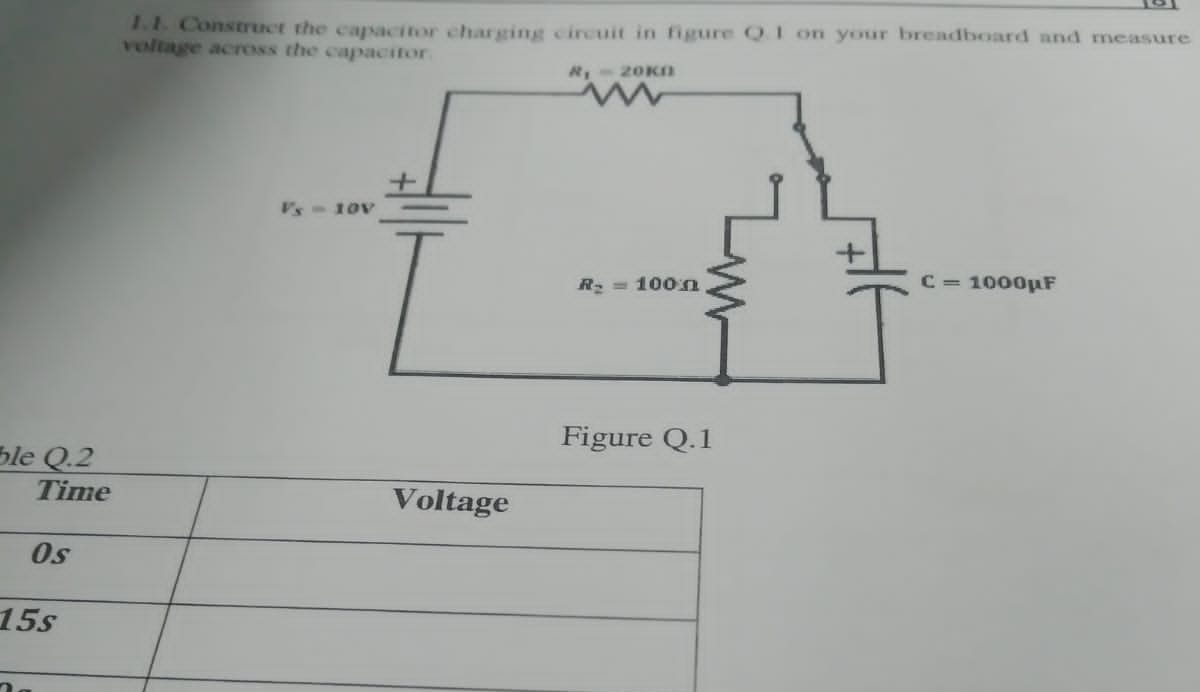 Solved 1.1. ﻿Construct the capacitor charging cirwuit in | Chegg.com