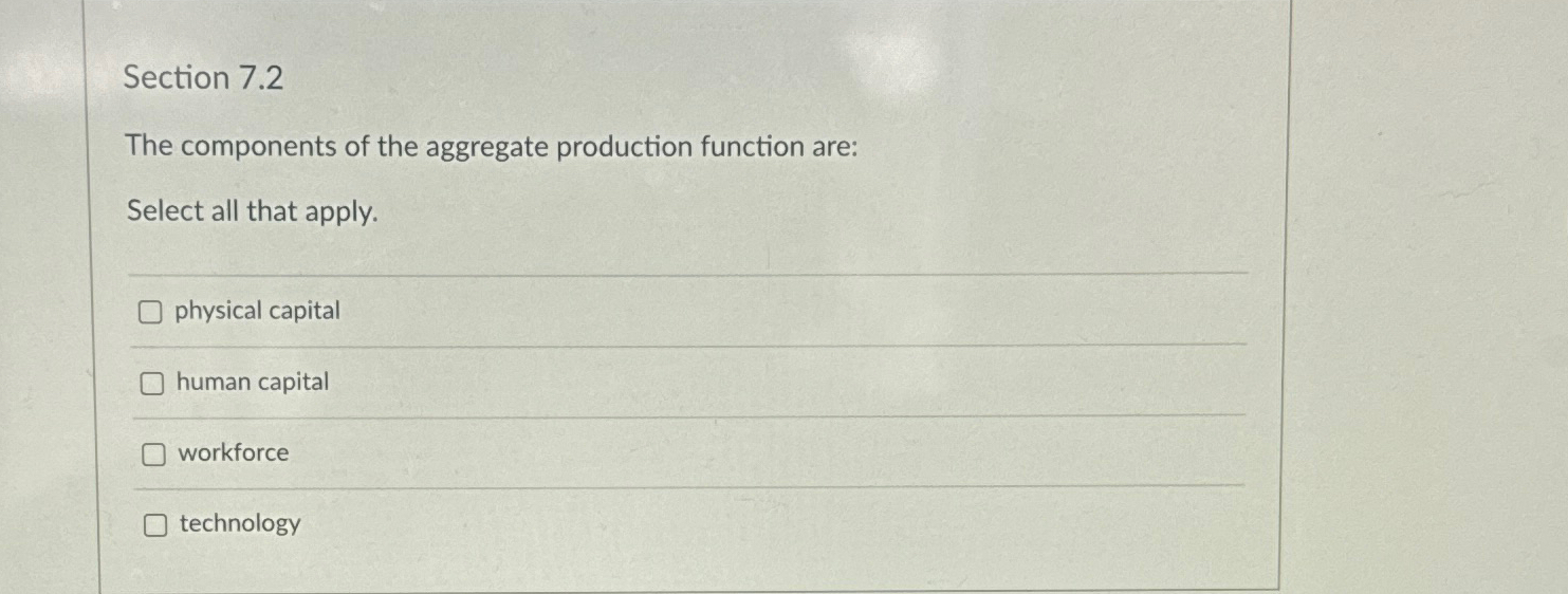 Solved Section 7.2The components of the aggregate production | Chegg.com