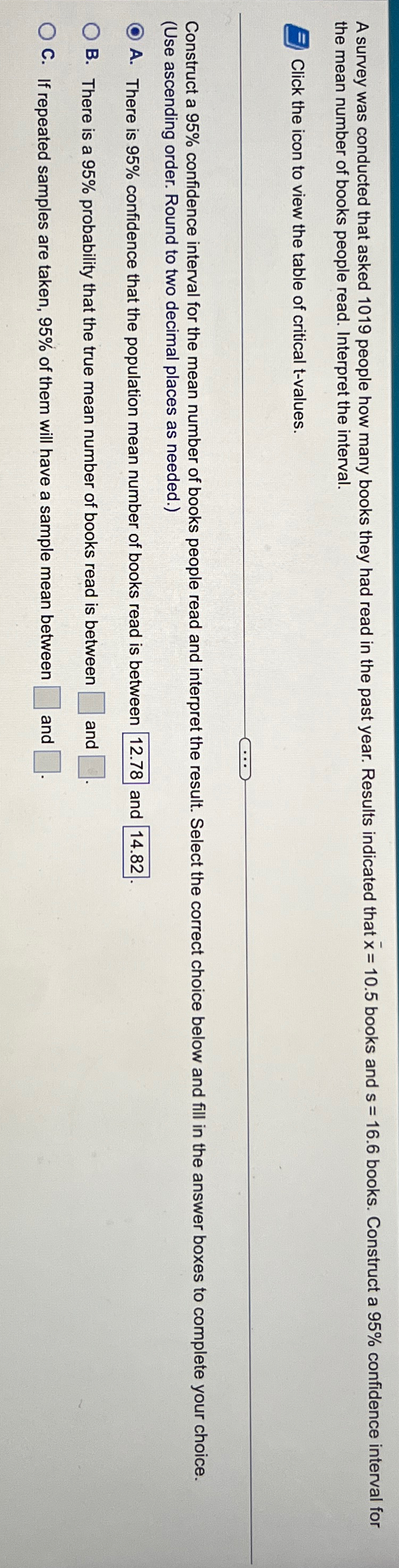 Solved the mean number of books people read. Interpret the | Chegg.com