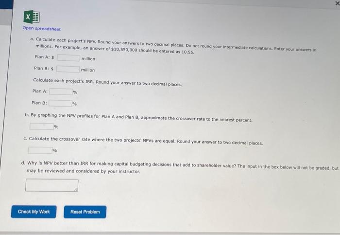 Solved Excel Online Structured Activity: NPV profiles A | Chegg.com
