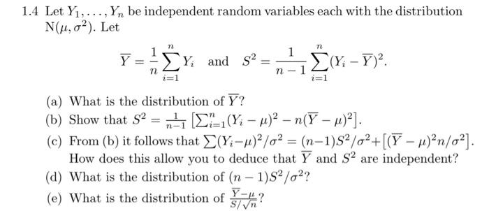 Solved .4 Let Y1,…,Yn be independent random variables each | Chegg.com
