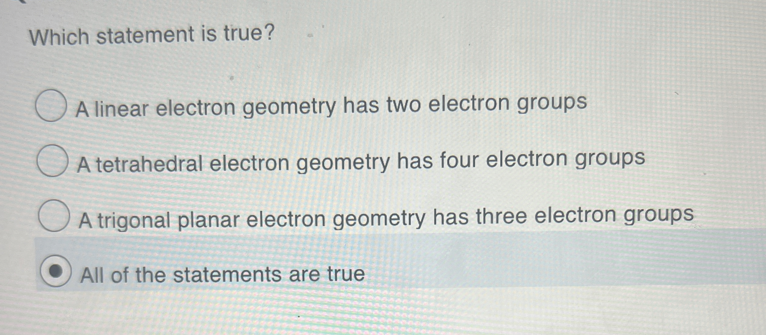 Solved Which statement is true?A linear electron geometry | Chegg.com
