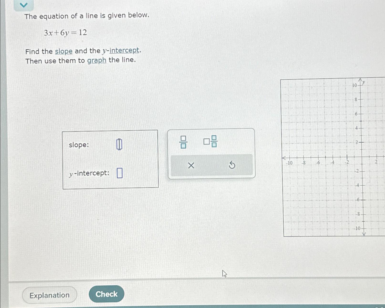 Solved The equation of a line is given below.3x+6y=12Find | Chegg.com