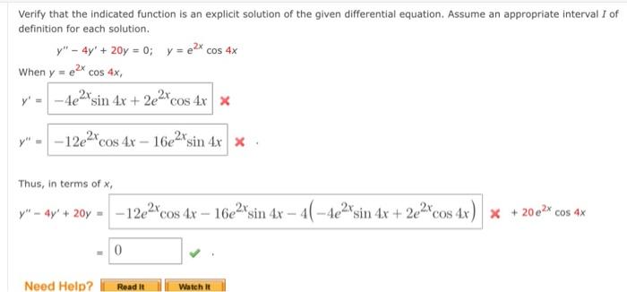Solved Verify that the indicated function is an explicit | Chegg.com
