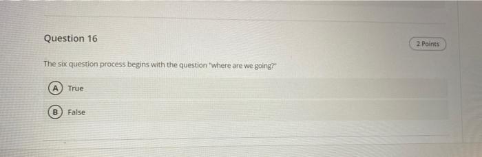 Solved Question 16 2 Points The six question process begins | Chegg.com