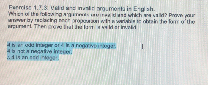 Solved Exercise 1 7 3 Valid And Invalid Arguments In Chegg