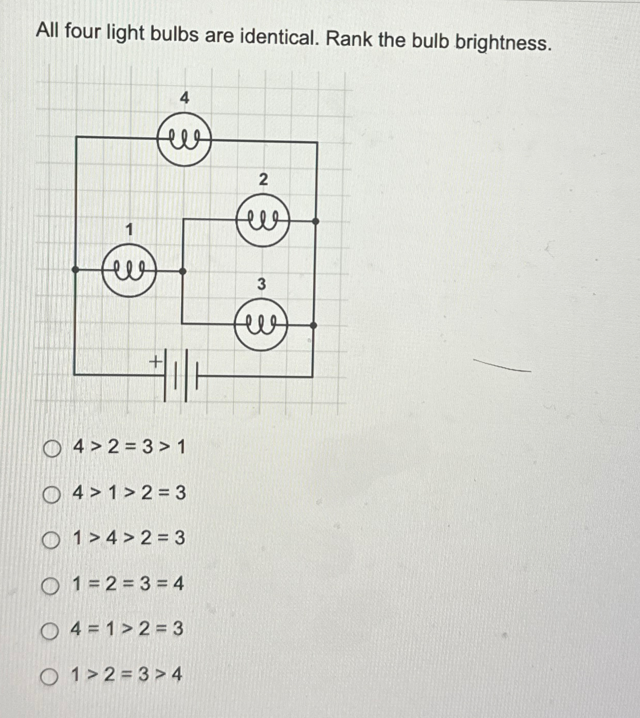 Solved All four light bulbs are identical. Rank the bulb | Chegg.com
