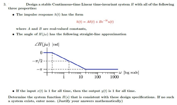 Solved 3. Design a stable Continuous-time Linear | Chegg.com