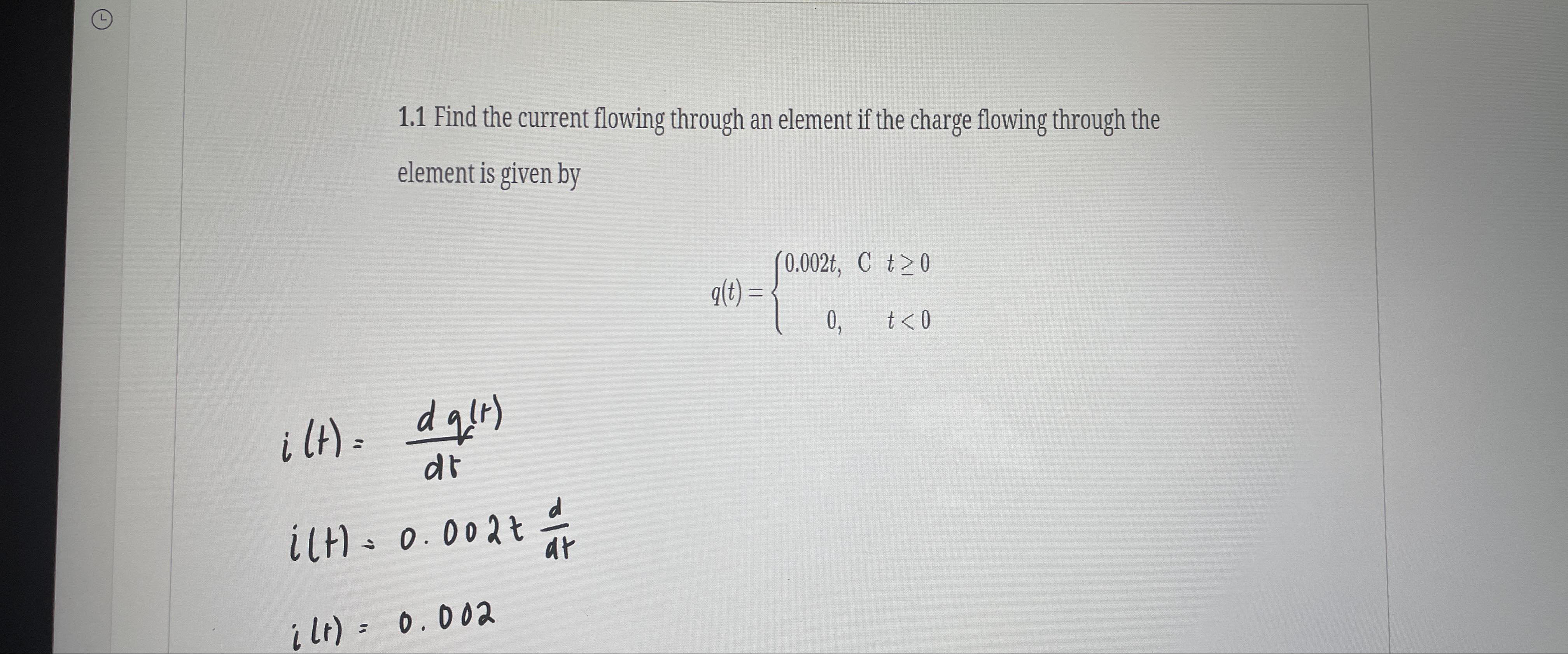 Solved 1.1 ﻿Find the current flowing through an element if | Chegg.com