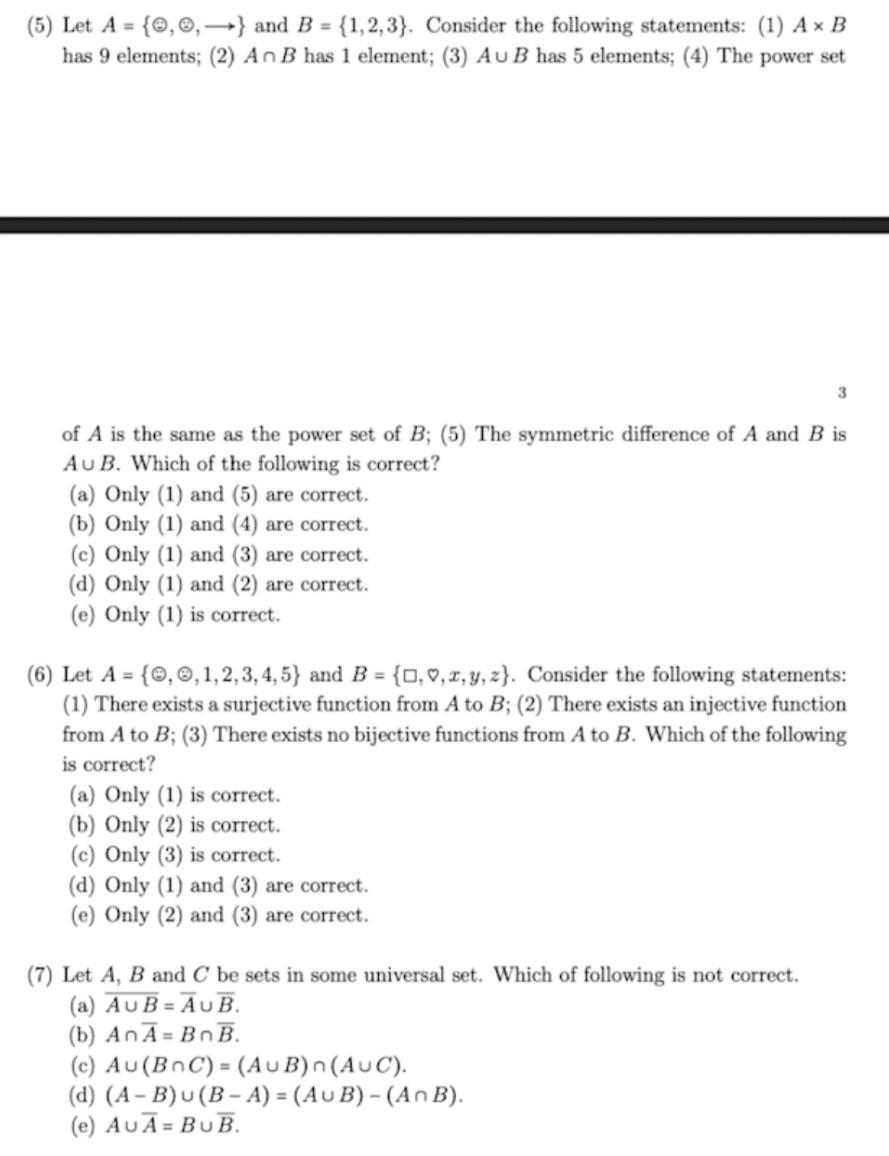 Solved 5 Let A {Θ ⊕ } And B {1 2 3} Consider The