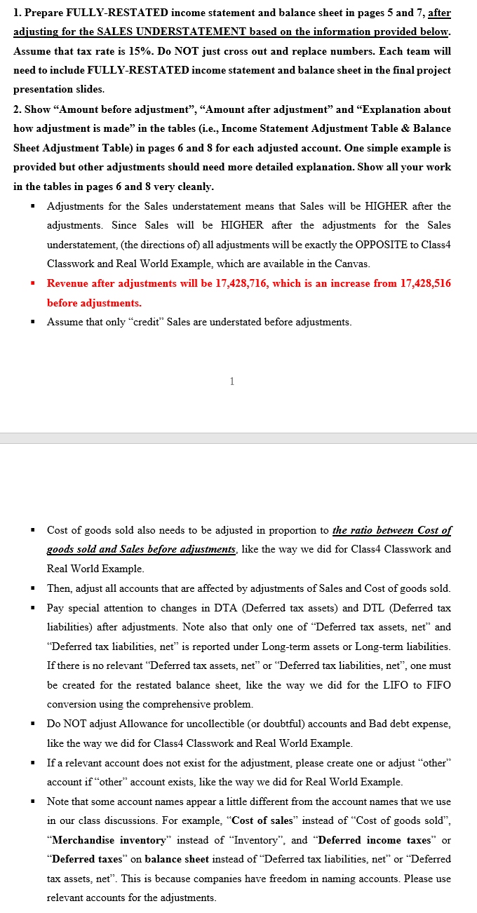 Solved Prepare FULLY-RESTATED income statement and balance | Chegg.com
