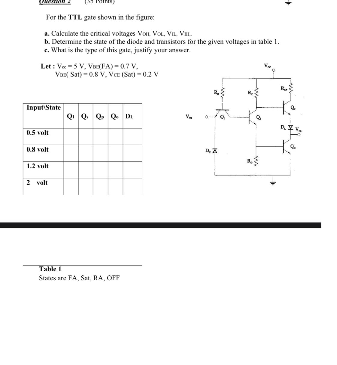 Solved For the TTL gate shown in the figure:a. ﻿Calculate | Chegg.com