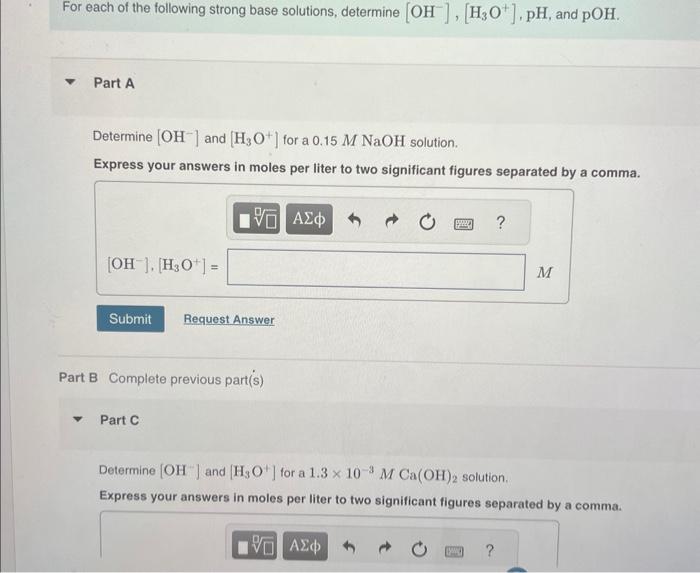 Solved For each of the following strong base solutions, | Chegg.com