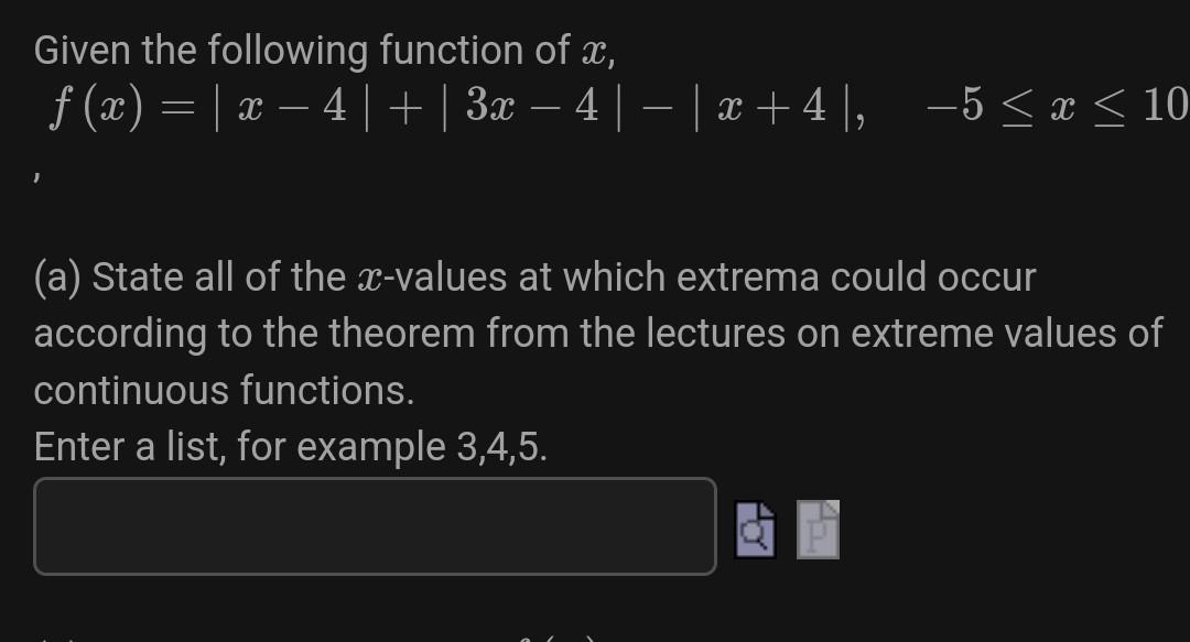 Solved Given the following function of x, | Chegg.com
