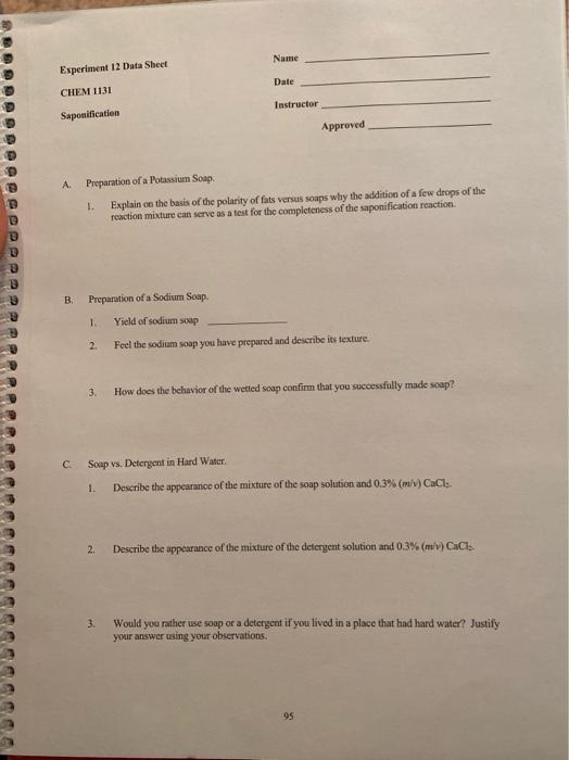 Name Experiment 12 Data Sheet Date CHEM 1131 | Chegg.com