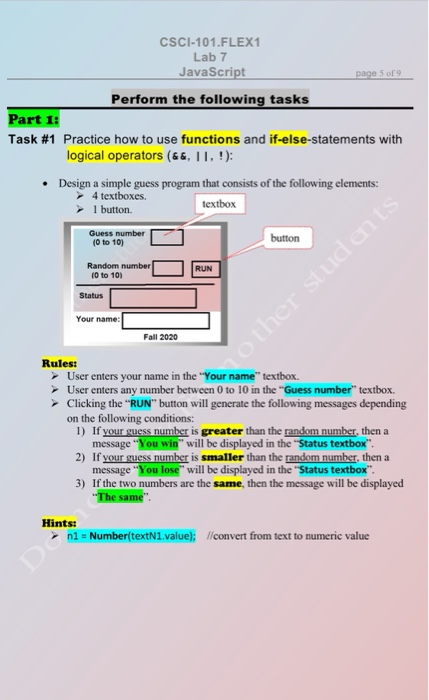 Solved page 5 of CSCI-101.FLEX1 Lab 7 JavaScript Perform the | Chegg.com