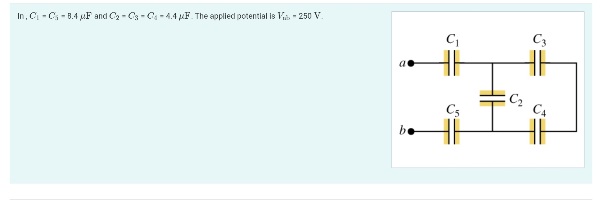 Solved In , C1=C5=8.4μF ﻿and C2=C3=C4=4.4μF. ﻿The applied | Chegg.com