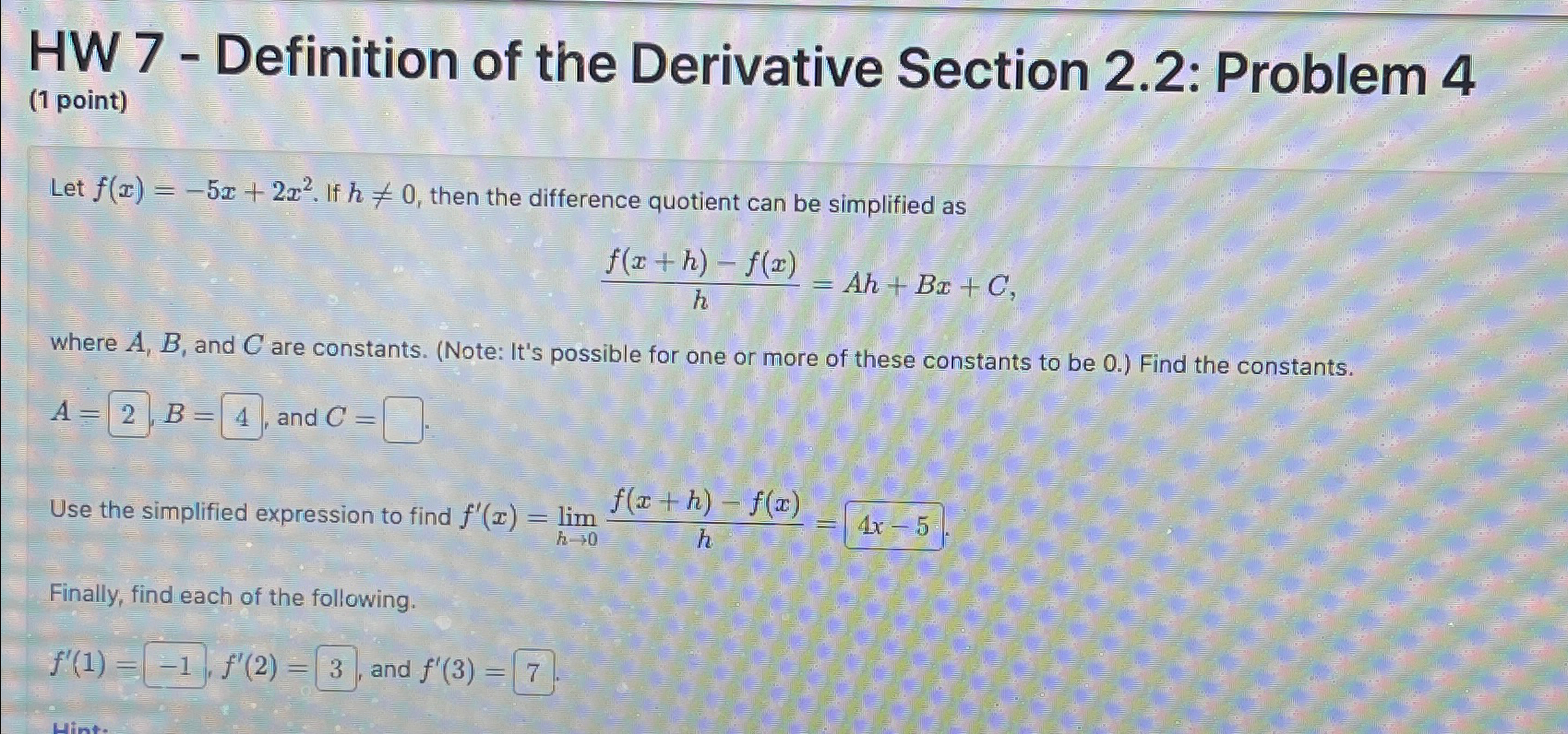 Solved HW 7 - ﻿Definition of the Derivative Section 2.2: | Chegg.com