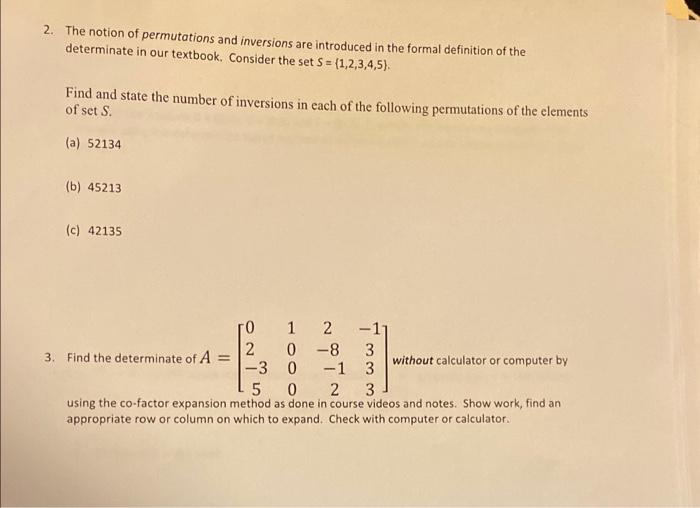 Solved 2. The notion of permutations and inversions are | Chegg.com