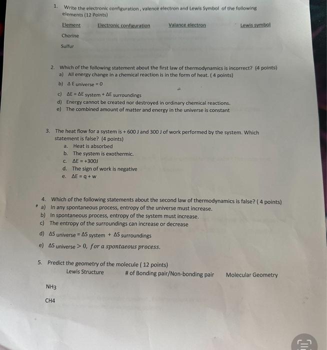 Solved 1. Write the electronic configuration, valence | Chegg.com